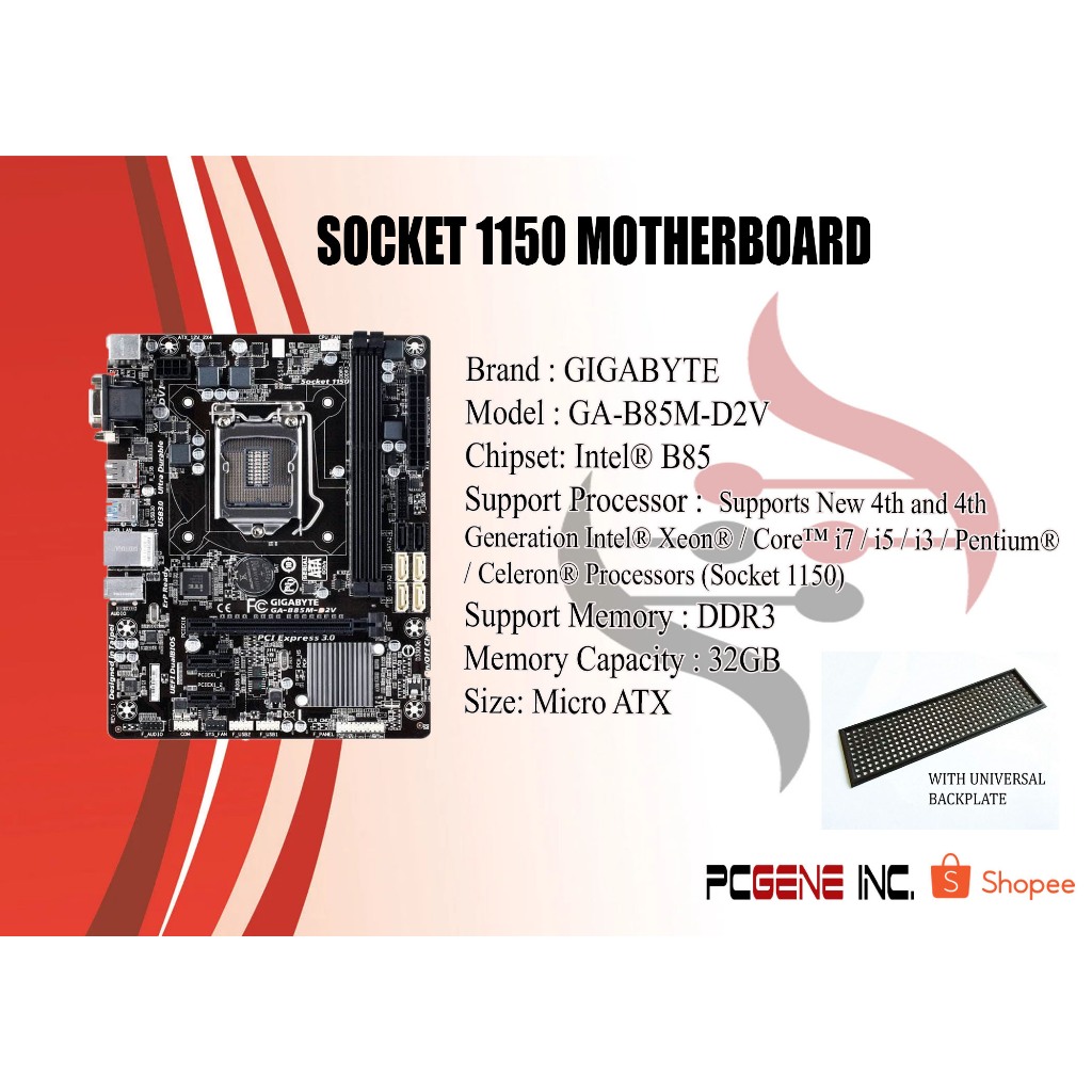 Socket 1150 D3 Motherboard B85 Gigabyte (4th Gen Support) | Shopee ...
