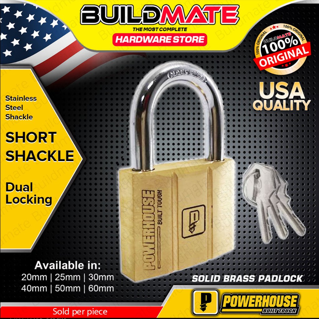 BUILDMATE Powerhouse Solid Brass Padlock SHORT Shackle 20MM - 60MM Anti ...