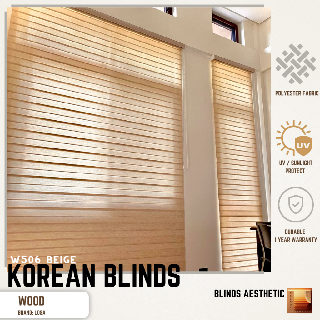 WOOD W506 BEIGE (customize size) KOREAN WINDOW BLINDS 100% HIGH QUALITY ...