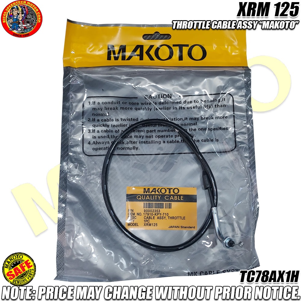 XRM 125 THROTTLE CABLE MAKOTO BRAND (TC78AX1H) | Shopee Philippines