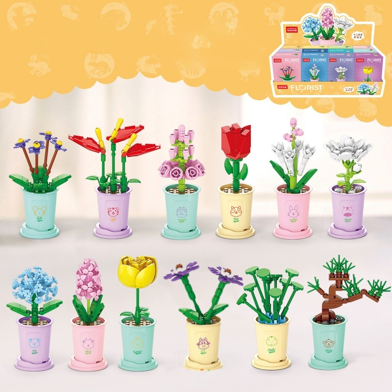 Potted Flower Building Block DIY Bouquet Assembled Simulation Green For ...