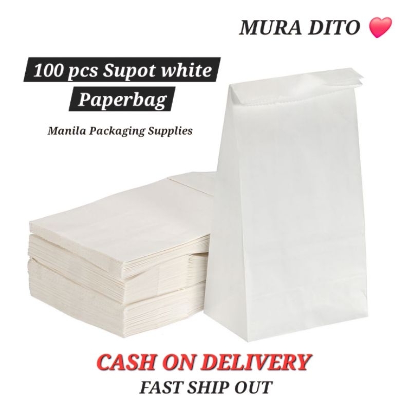 (100 pcs) White paper bag , Supot take out bag | Shopee Philippines