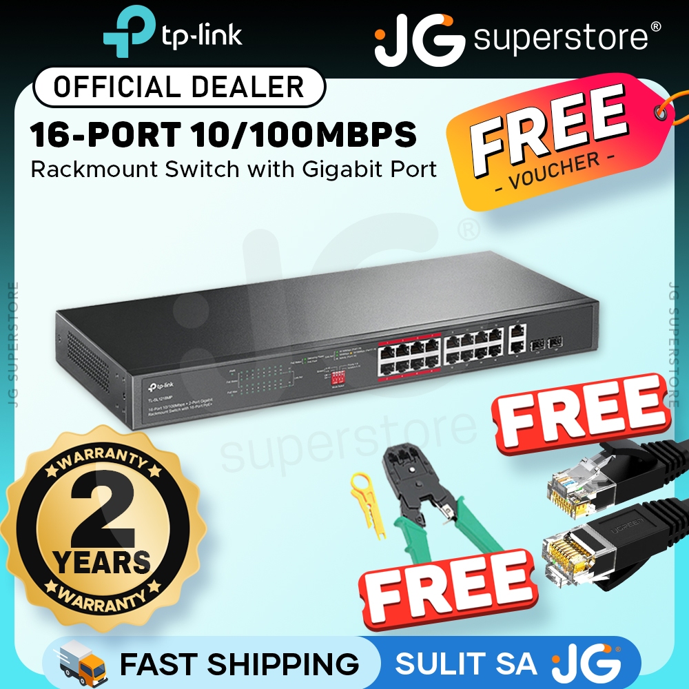 TP-Link TL-SL1218MP 16-Port 10/100 Mbps + 2-Port Gigabit Rackmount Switch with 16-Port PoE+ ...