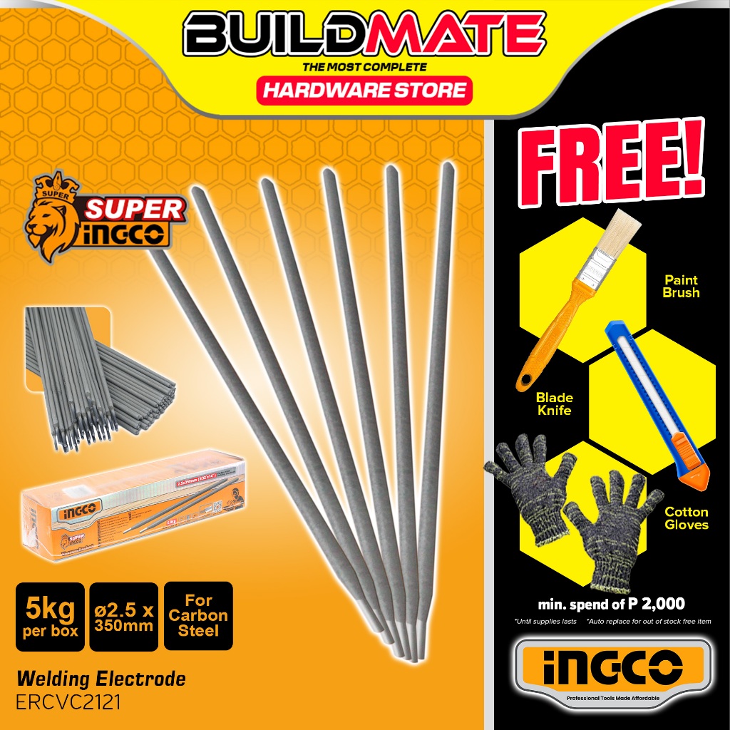 BUILDMATE Ingco 5kg Carbon Steel Welding Electrode 2.5x350mm Welding AWS E6013 Rod ERCVC2121 ...