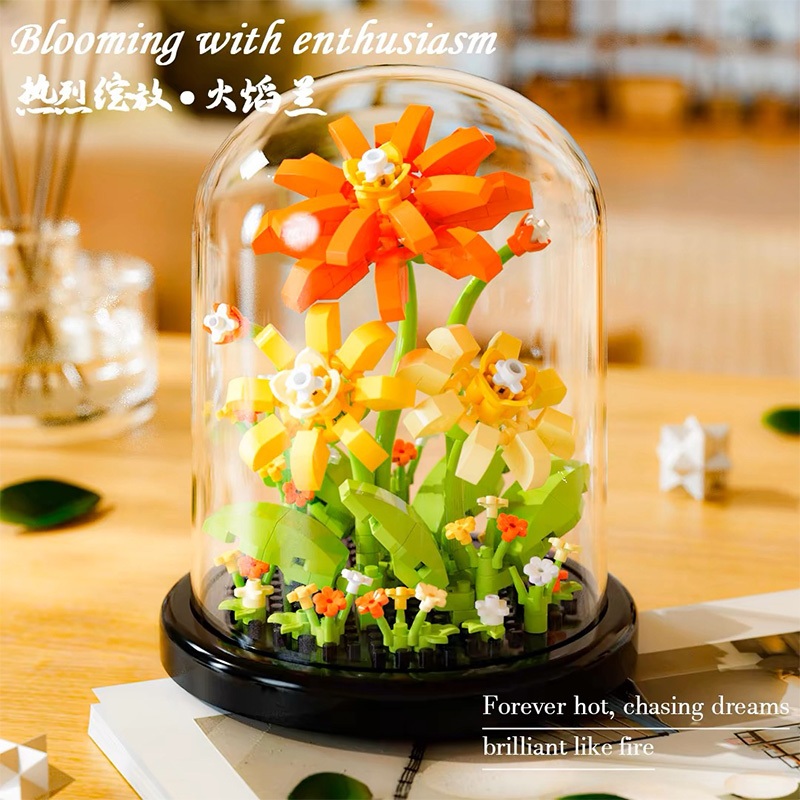 Flowers Set Building Blocks Toys Tulips Rose Sunflower with Glass Cover ...
