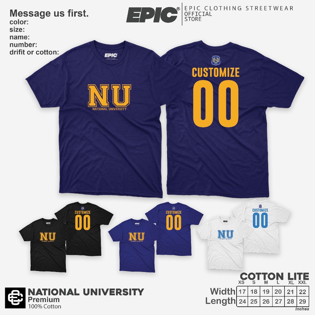 BASIC TEES - NATIONAL UNIVERSITY SHIRT - NU - COTTON AND DRIFIT ...