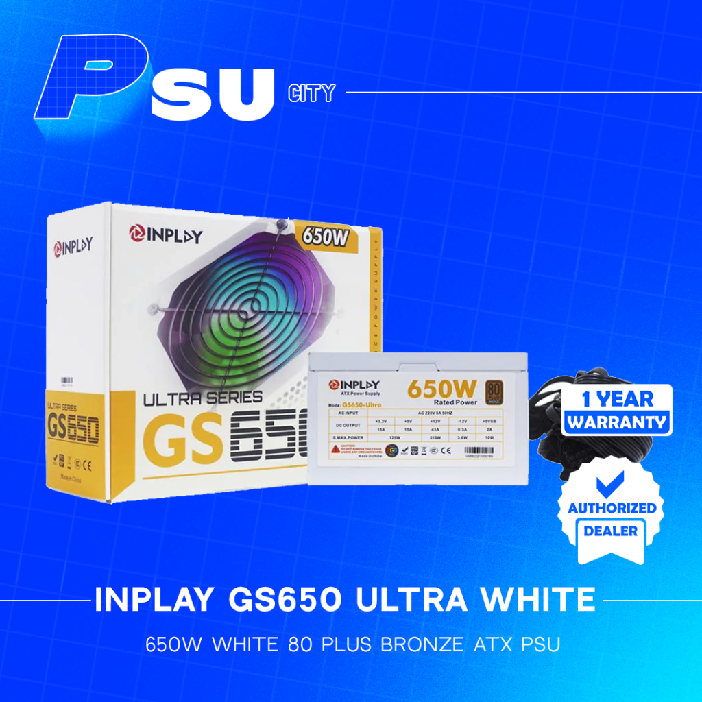 INPLAY GS650 650W Ultra White 80 Plus Bonze Non-Modular ATX PSU ...