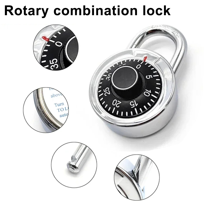 Rotary Padlock Alloy Round Dial Number Cabinet Password Security Coded ...