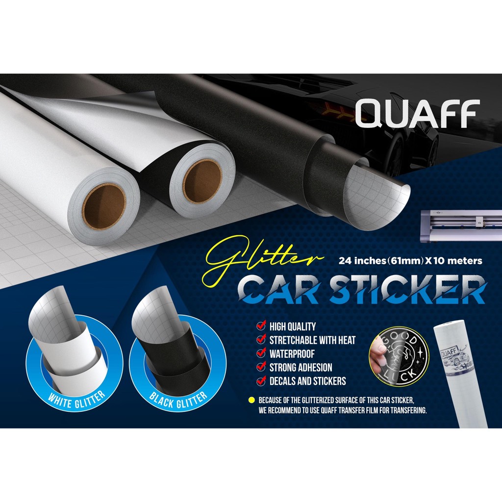 QUAFF Glitter Car Sticker 24 inches (61mm) x 10 meters (1 roll ...