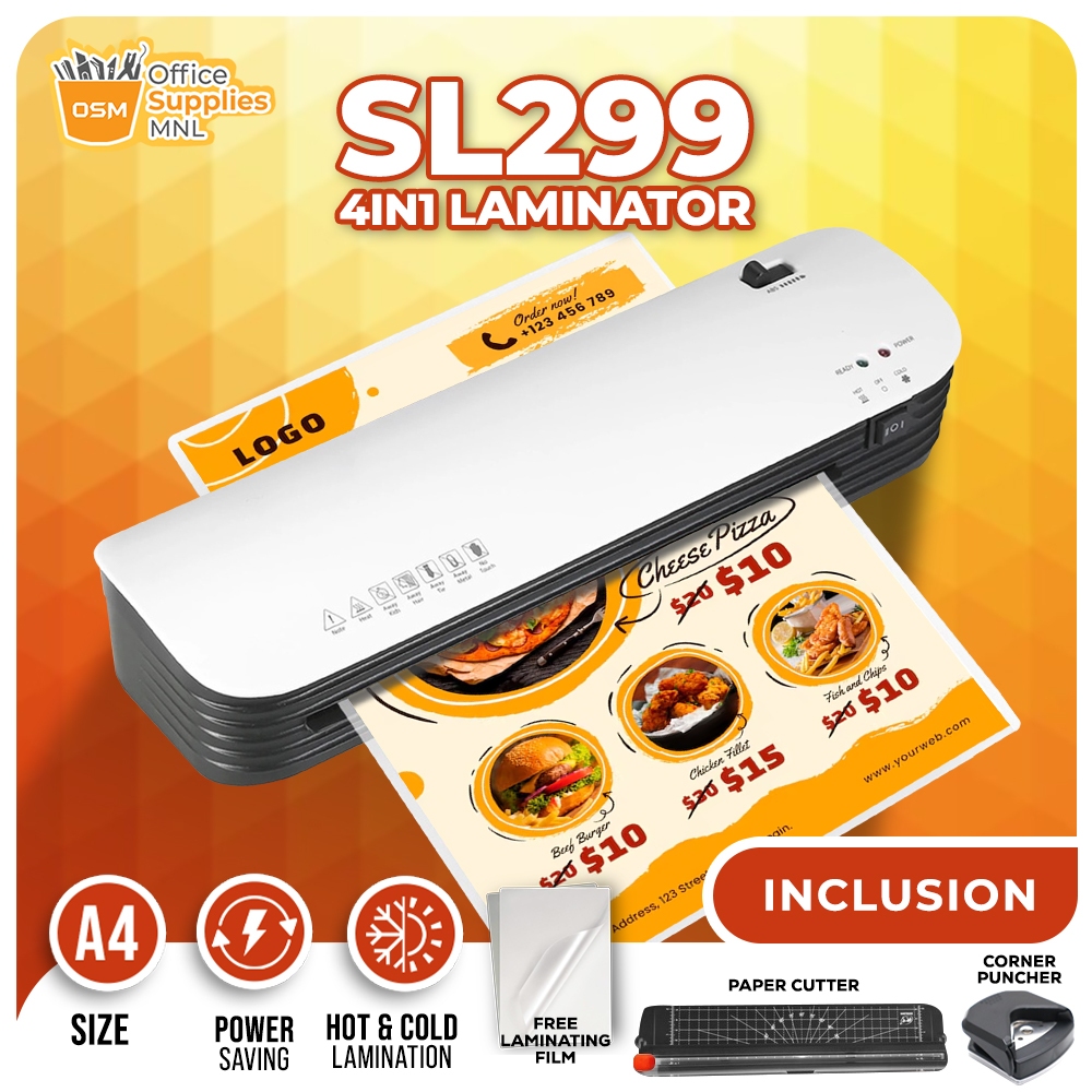 OFFICOM 4in1 Laminator Machine SL299 (HOT/COLD/ABS) Corner Trimmer FREE LAMINATING FILM Laminate ...
