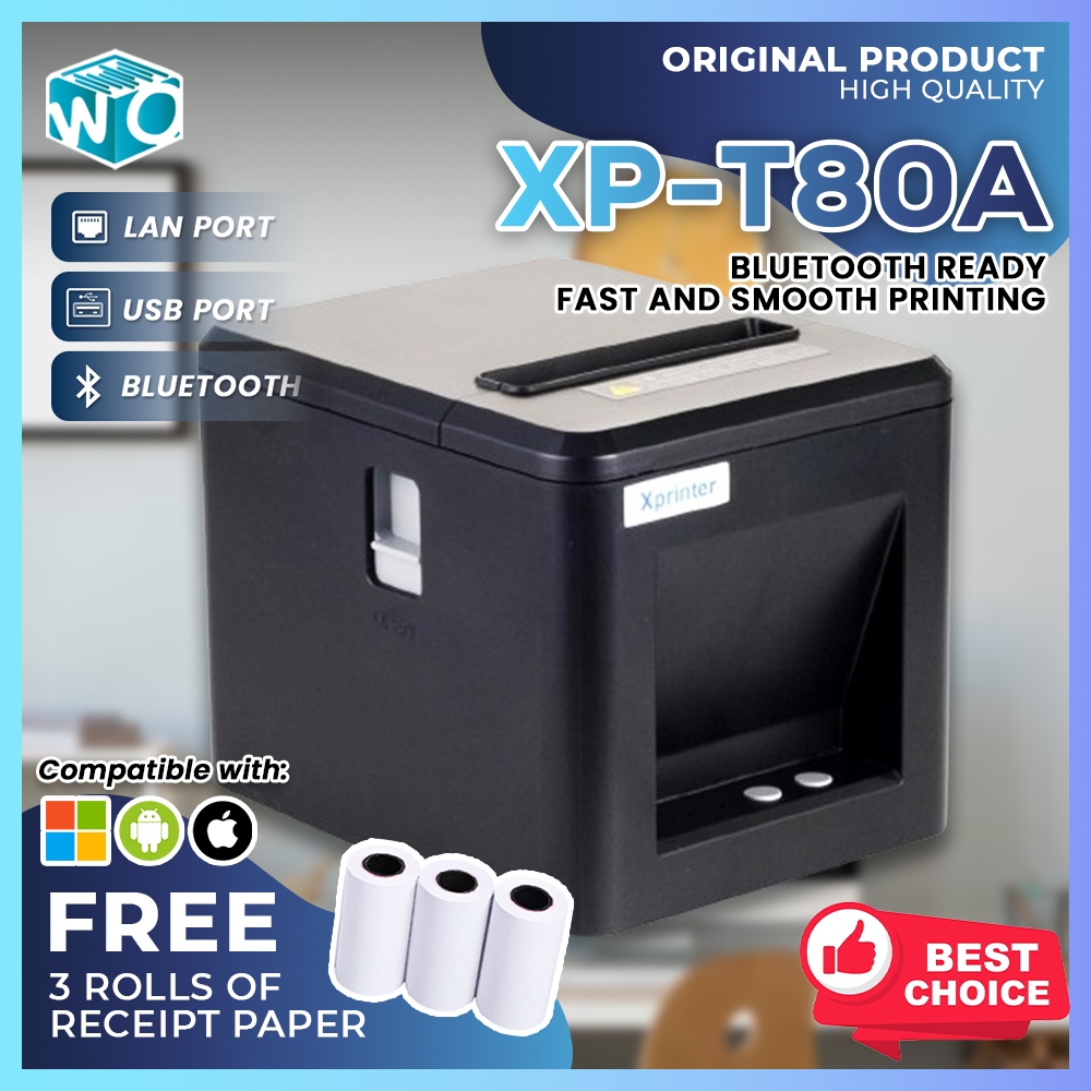 XP-T80A 80mm Receipt Printer Bluetooth Thermal Printer AUTO CUT FREE 3 ROLLS Receipt Paper ...
