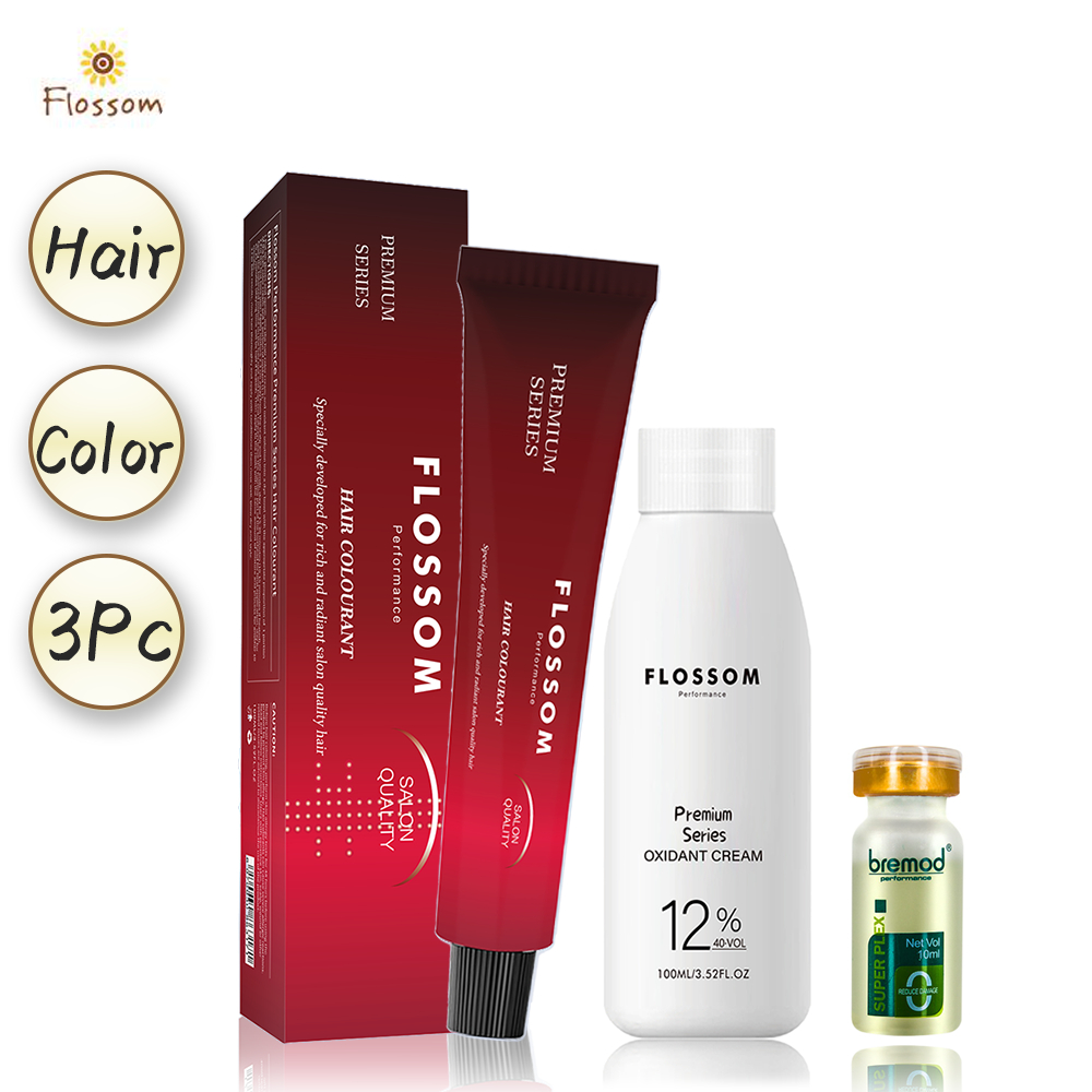 3Pcs Flossom Premium Series Permanent Hair Color Dye With Oxi 100ml And ...