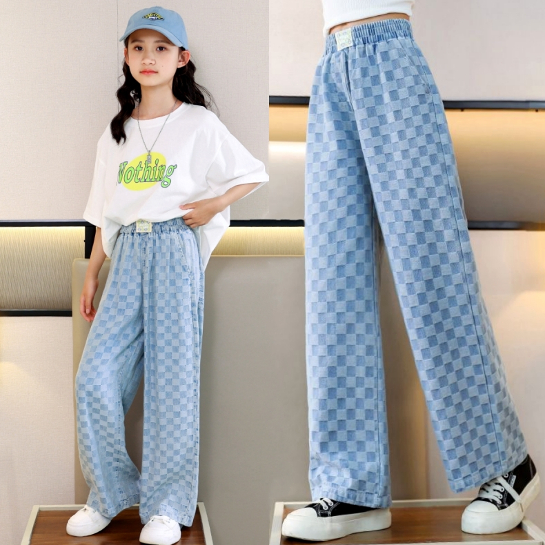 Pants for Kids Girl 12 Year Old Plaid Ice Silk Lightweight Soft Baggy ...