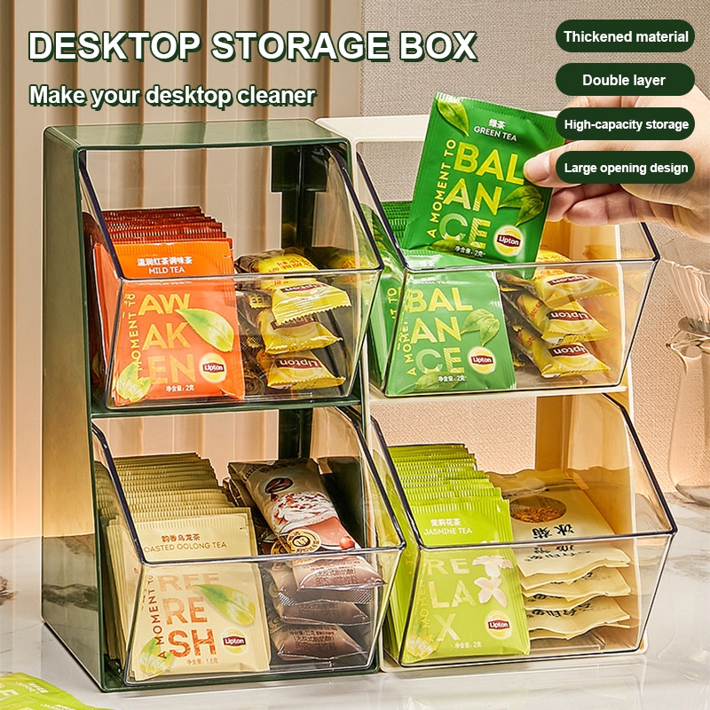 2 Partition Acrylic Coffee Capsule Sachet Storage Box Desktop Tea Bag ...