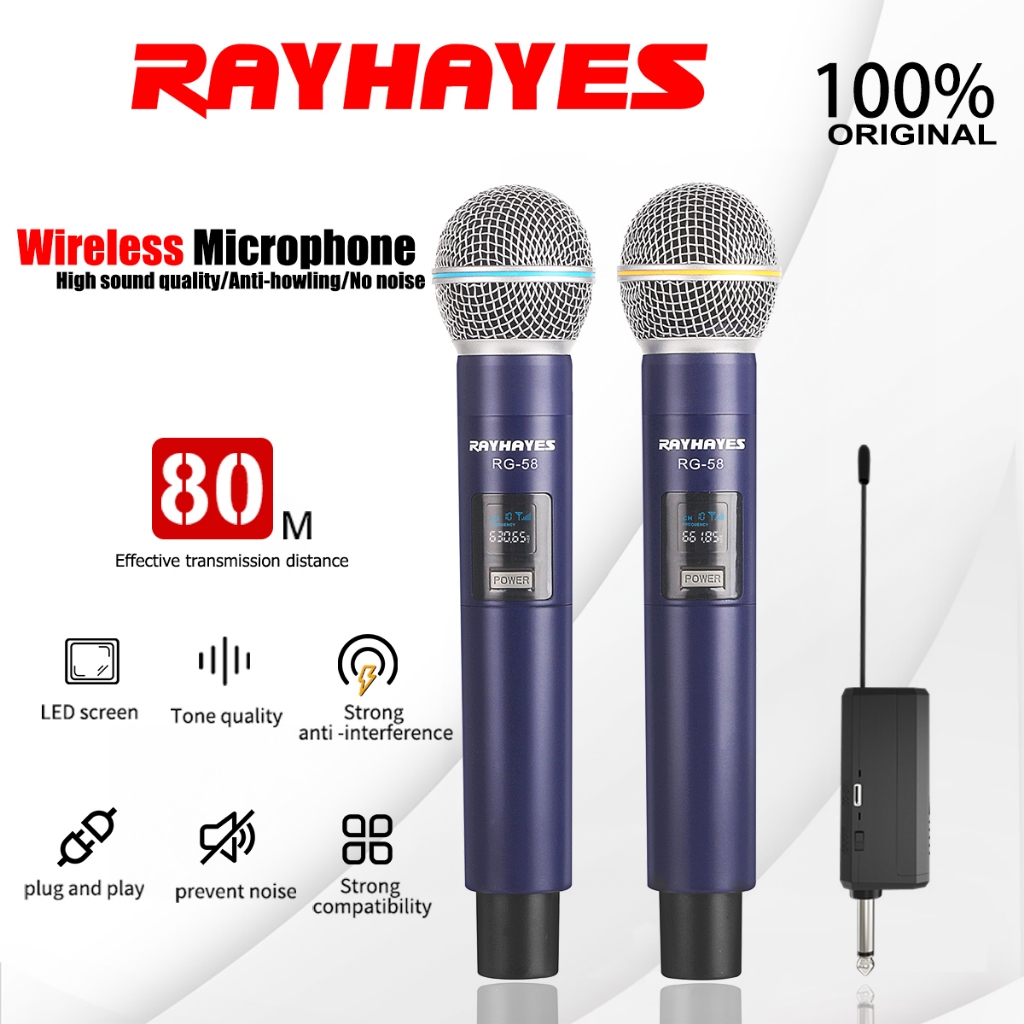RAYHAYES Wireless Microphone Rechargeable Dual Handheld For Singing ...