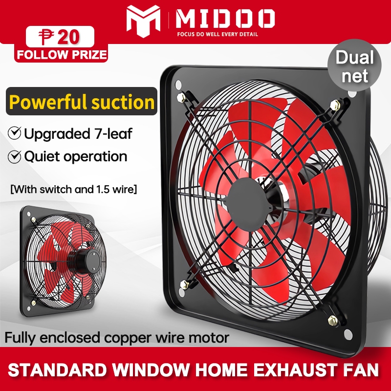 MIDOO 7 Leaf Dual Mesh Exhaust Fan 10"12"14"16" All-metal Ventilation ...