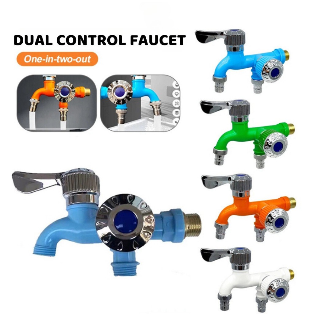 Dual Control Double Outlet Water Tap 1/2" Universal Interface Plastic ...