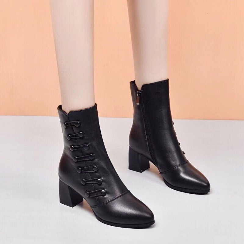 Size 35-42 Women's Leather Shoes High Heel Short Boot Thick Heel Mid ...