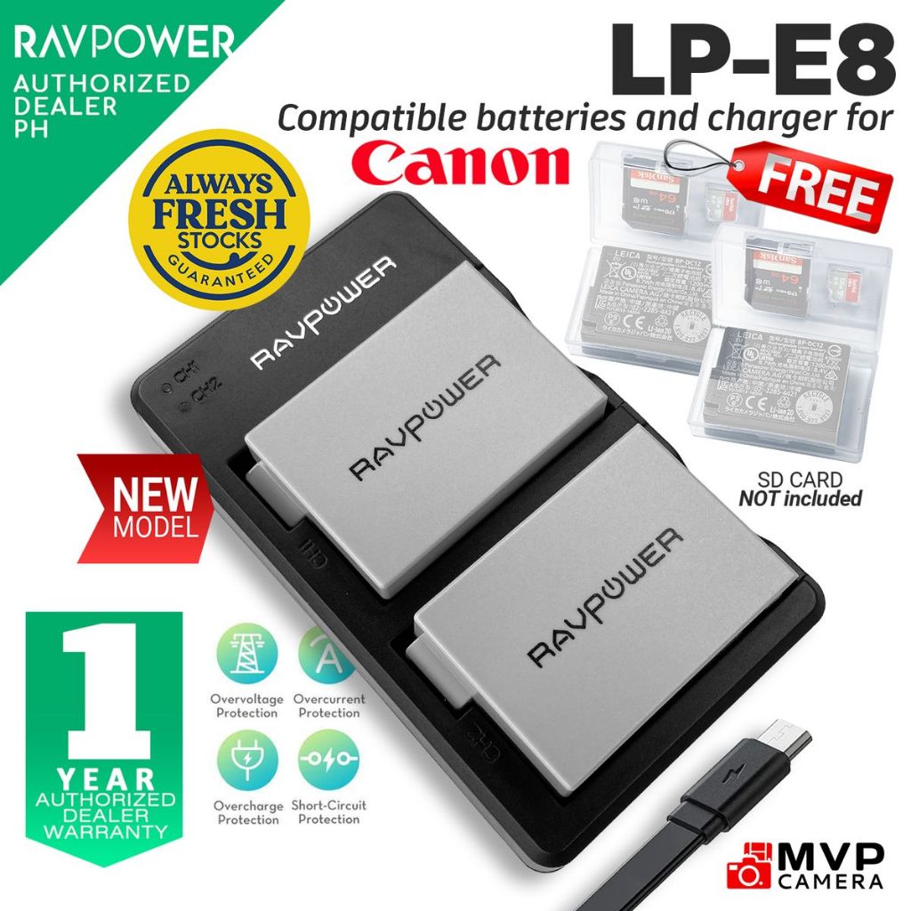 RAVPOWER LP-E8 LPE8 Battery USB Dual Charger Canon EOS 550D 600D 650D 700D RP-BC019 MVP CAMERA ...