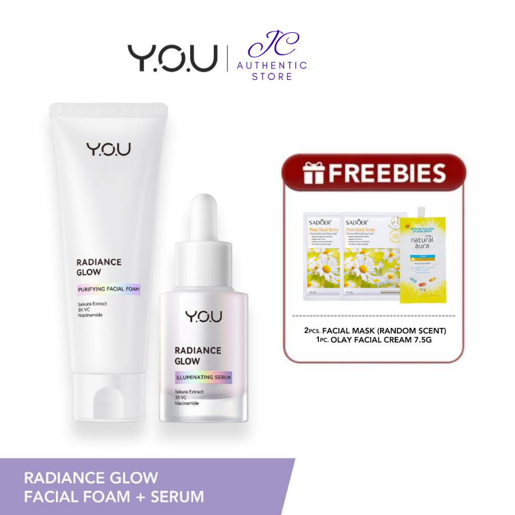 Y.O.U Radiance Glow Facial Foam 100g + Illuminating Serum 20ml Skin ...