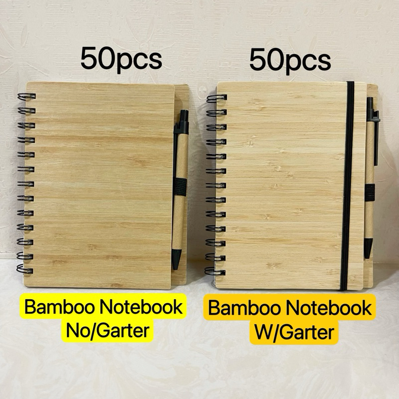 50pcs Bamboo Notebook with Pen Eco-Friendly Plain with Black Pen or w ...
