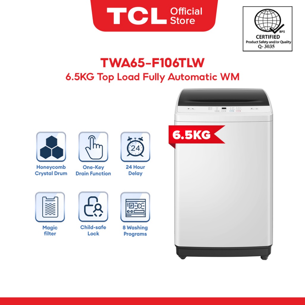 TCL 6.5KG Top Load Washing Machine - TWA65-F106TLW | Shopee Philippines