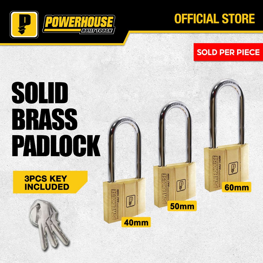Powerhouse Solid Brass Padlock LONG Shackle 40MM - 60MM Anti-Theft ...