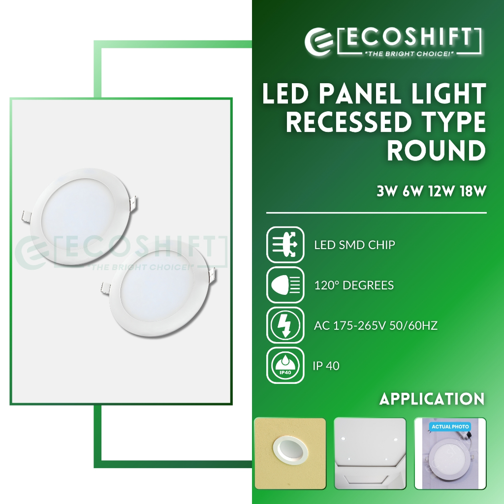 Ecoshift 3W 6W 12W 18W Recessed Round LED Panel Light ECO-SDP | Shopee ...