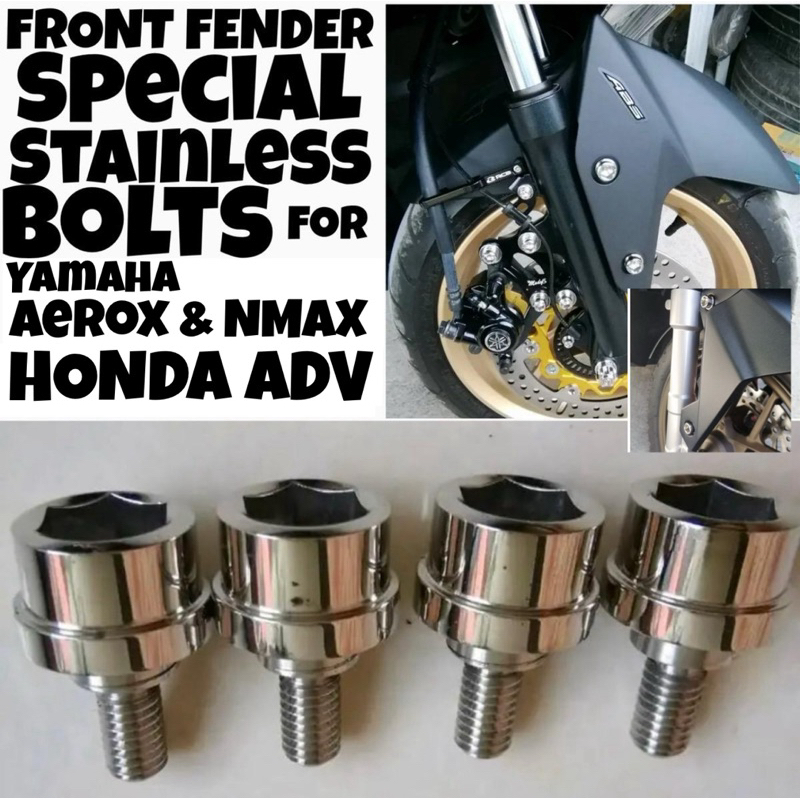 FRONT FENDER STAINLESS BOLTS (SHINY) FOR AEROX NMAX / HONDA ADV ...