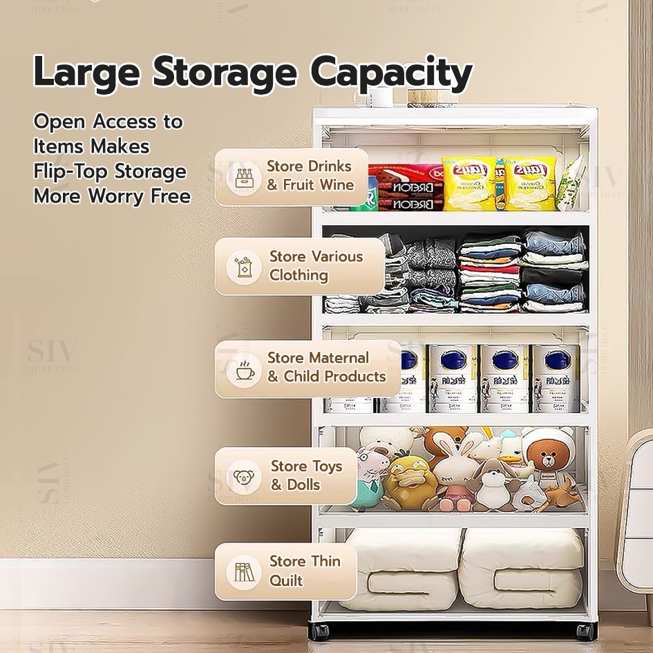 SIV 32-70cm Foldable Storage Cabinet With Flip Door Plastic Storage Box ...