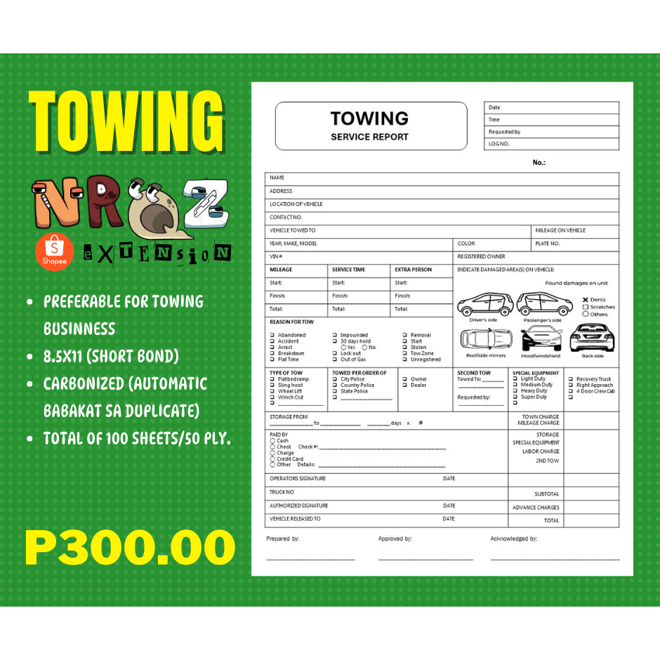 TOWING SERVICE REPORT carbonized GENERIC and customized available ...
