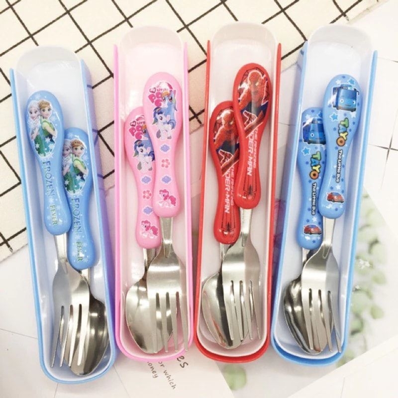 Character Spoon and Fork Set with Case for Kids Frozen LOL Kuromi Pony ...