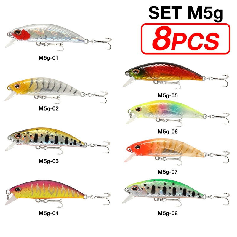 Hawesta 8Pcs Sinking Minnow Fishing Lure Swimbait Hard Artficial Bait Wobbler Bass Tackle 50mm ...