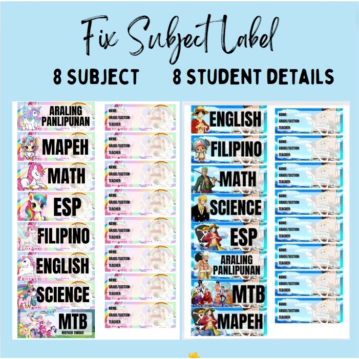 Fix Subject Label Sticker 8Subject / 8Details | Shopee Philippines