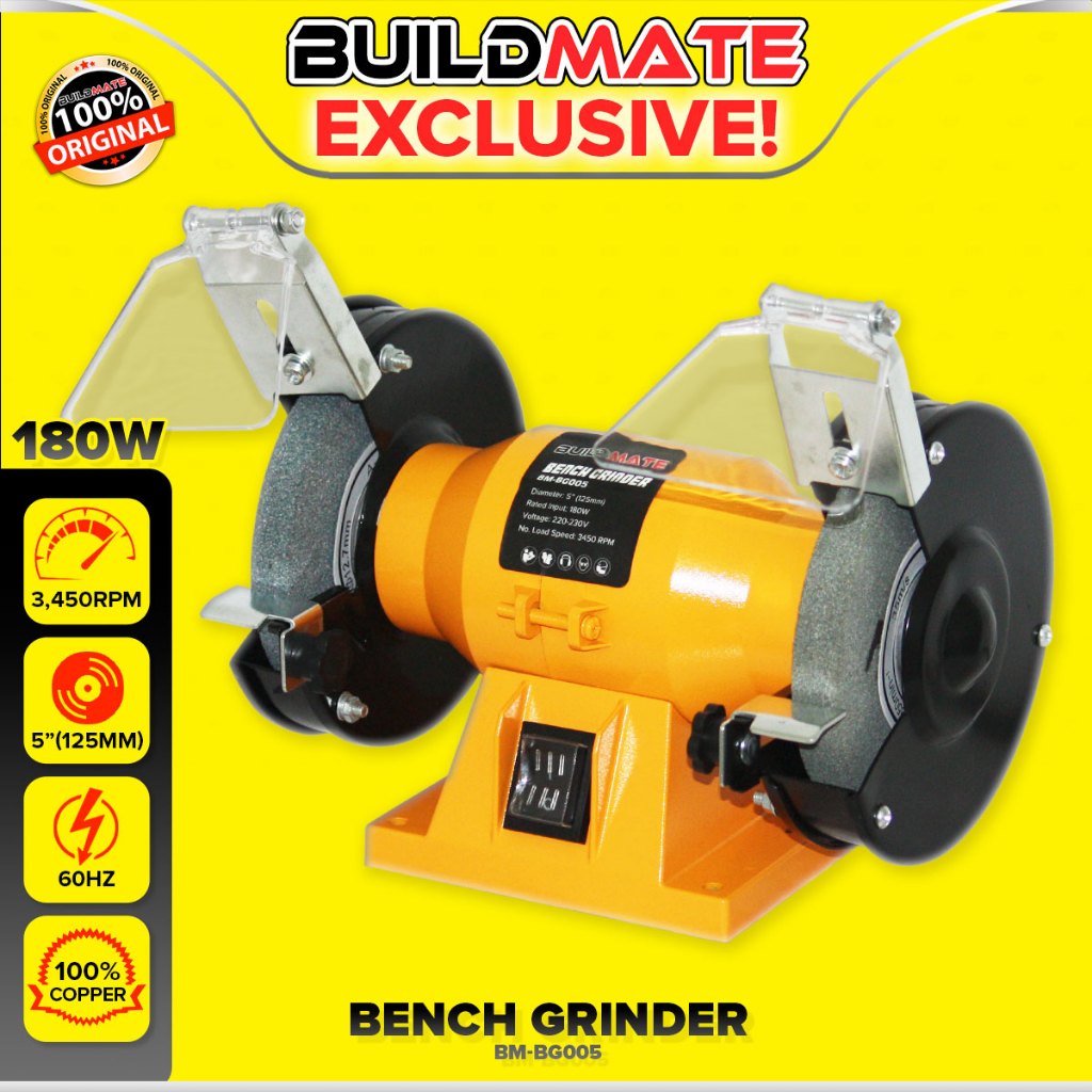 BUILDMATE COPPER INSIDE! Bench Grinder 5" Inch 120W | 180W Polishing ...