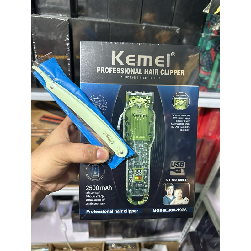 Kemei 1926 Professional Hair clipper (FreeLabaha) Camouflage Green Transparent Clipper 6500rpm ...