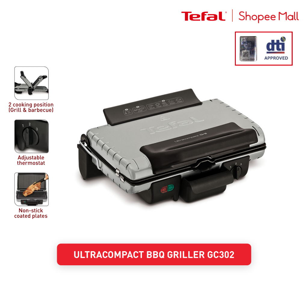 Tefal Ultracompact Barbecue Electric Griller GC302 Grill and Barbeque ...