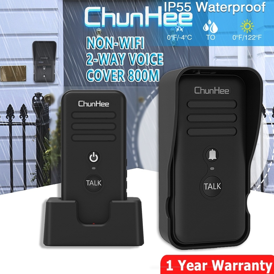 ChunHee Wireless Intercom Doorbell Two-Way Voice Door Bell Waterproof Outdoor NON-WIFI 500M ...