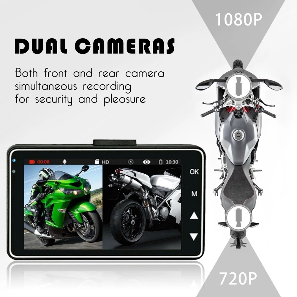 CYH Motorbike Dash Cam DVR Front+Rear View Dash Camera Motorcycle Dash ...
