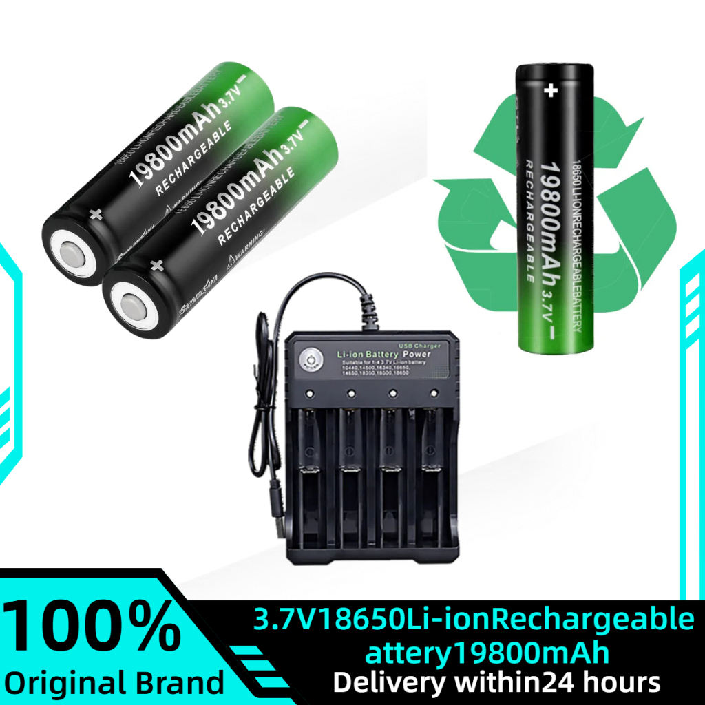 18650 Tip head19800/ Flat head19800mAh Rechargeable Battery 3.7V Li-ion ...