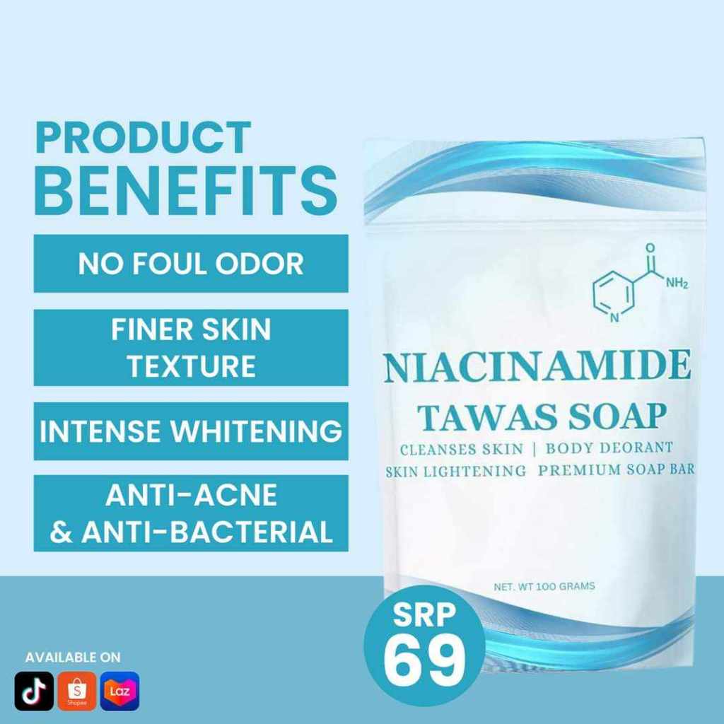 NIACINAMIDE TAWAS SOAP 100G with mesh, Cleanses skin, Body deodorant, Skin lightening, premium ...