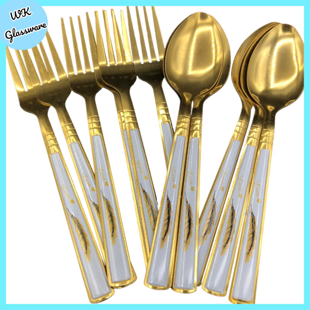 6pcs Gold Plated Stainless Steel Tinidor Or Kutsara Thick Spoon Or Fork ...