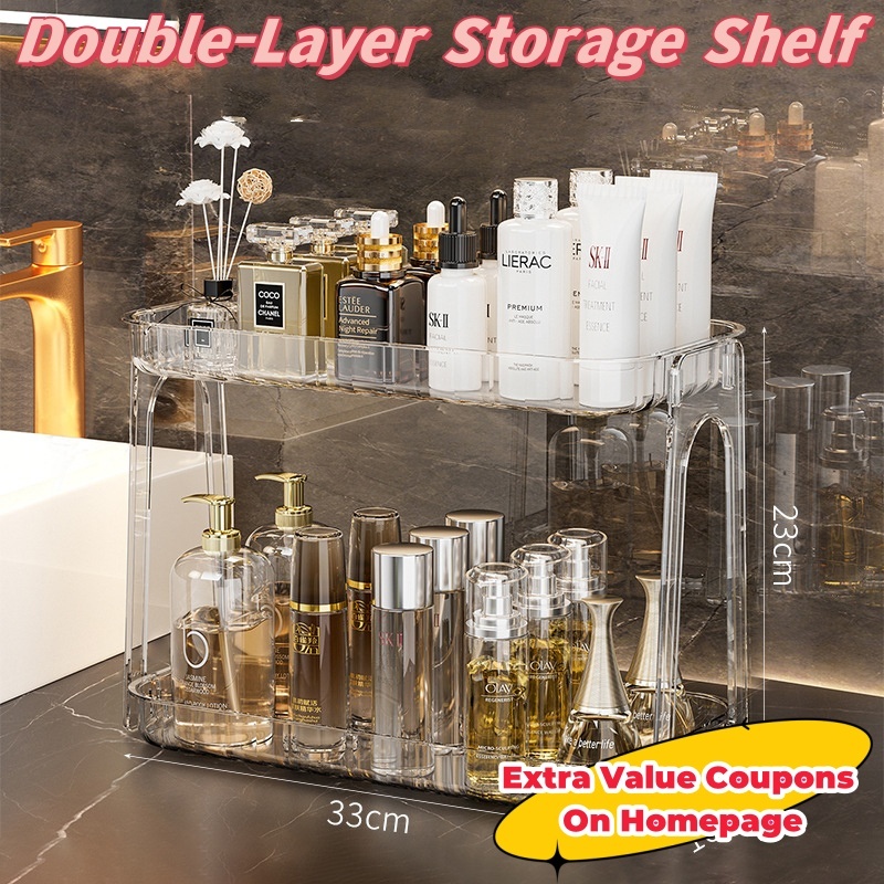 Double-Layer Storage Shelf Toiletries Storage Box Bathroom Cosmetics ...