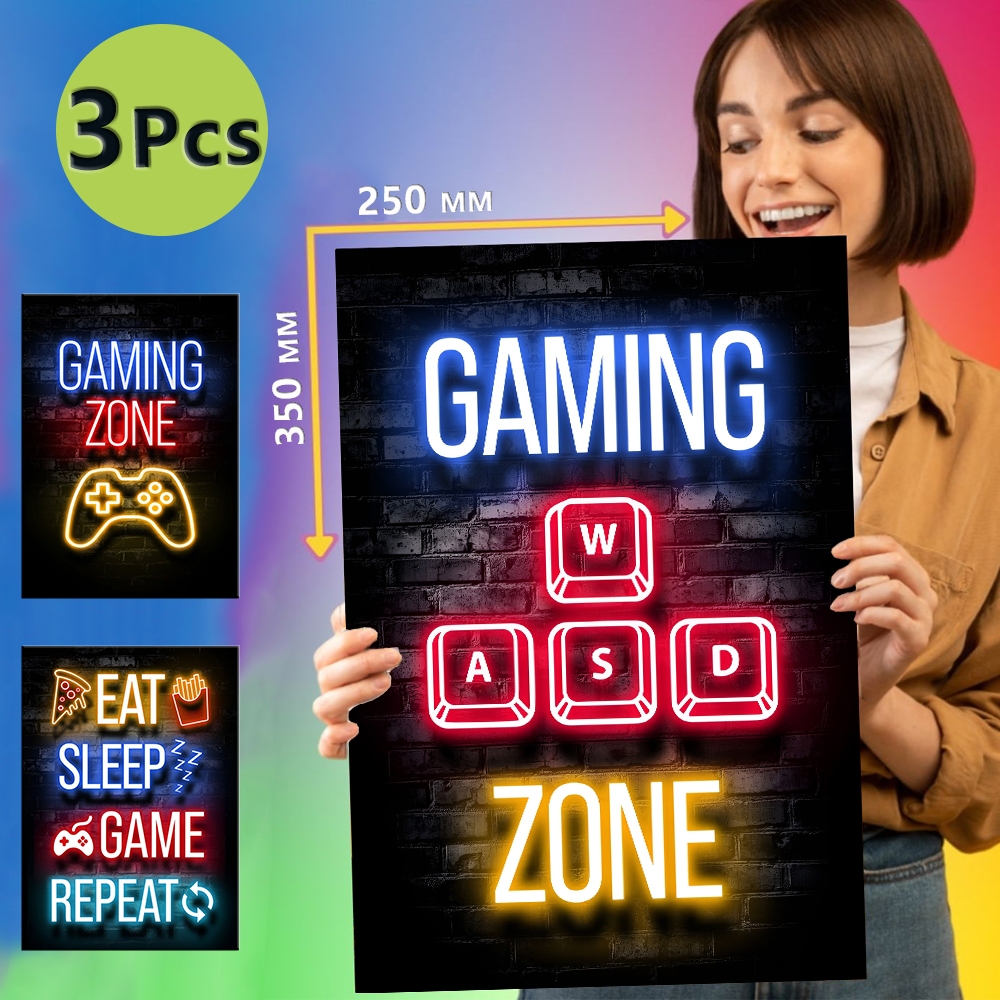 3 Pieces Gaming Room Decoration Poster Wall Art Game Sticker Playroom ...