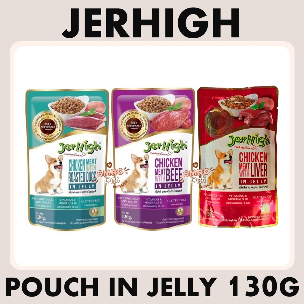 Jerhigh Pouch in Jelly Wet Dog Food 130g Chicken Beef Roast Duck ...
