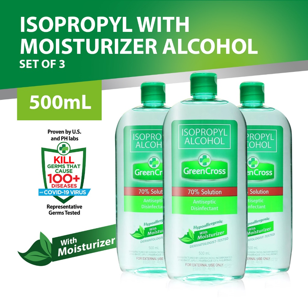 Green Cross Isopropyl Alcohol with Moisturizer 70% Solution (500 mL) x3 ...