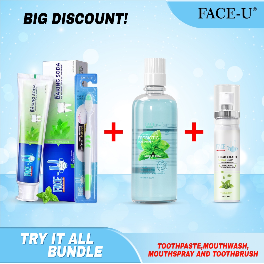 FACE-U [FDA] Try it all Bundle (Mouthspray,Mouthwash,Toothpaste w/ FREE ...