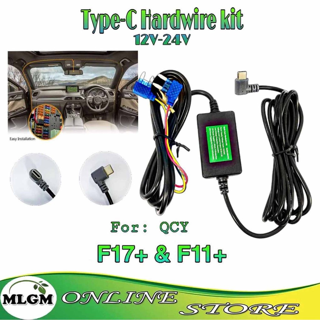 TYPE-C 12V/24V HARDWIRE KIT FOR QCY NEW F11+ AND F17+ Dash Cam HardWire ...