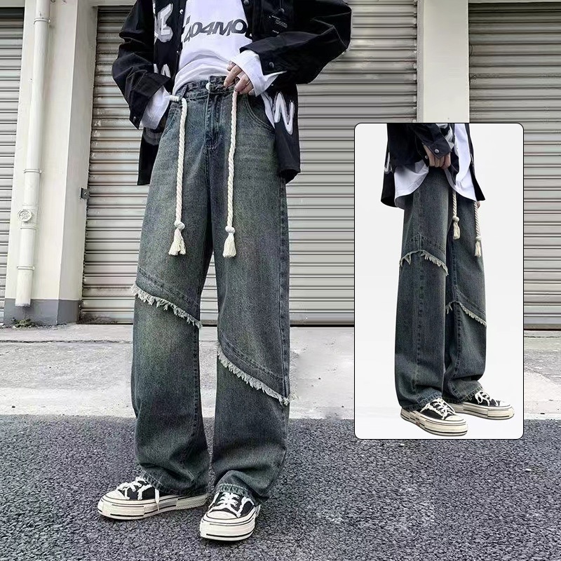 Maong for men retro straight loose jeans for men casual long denim ...