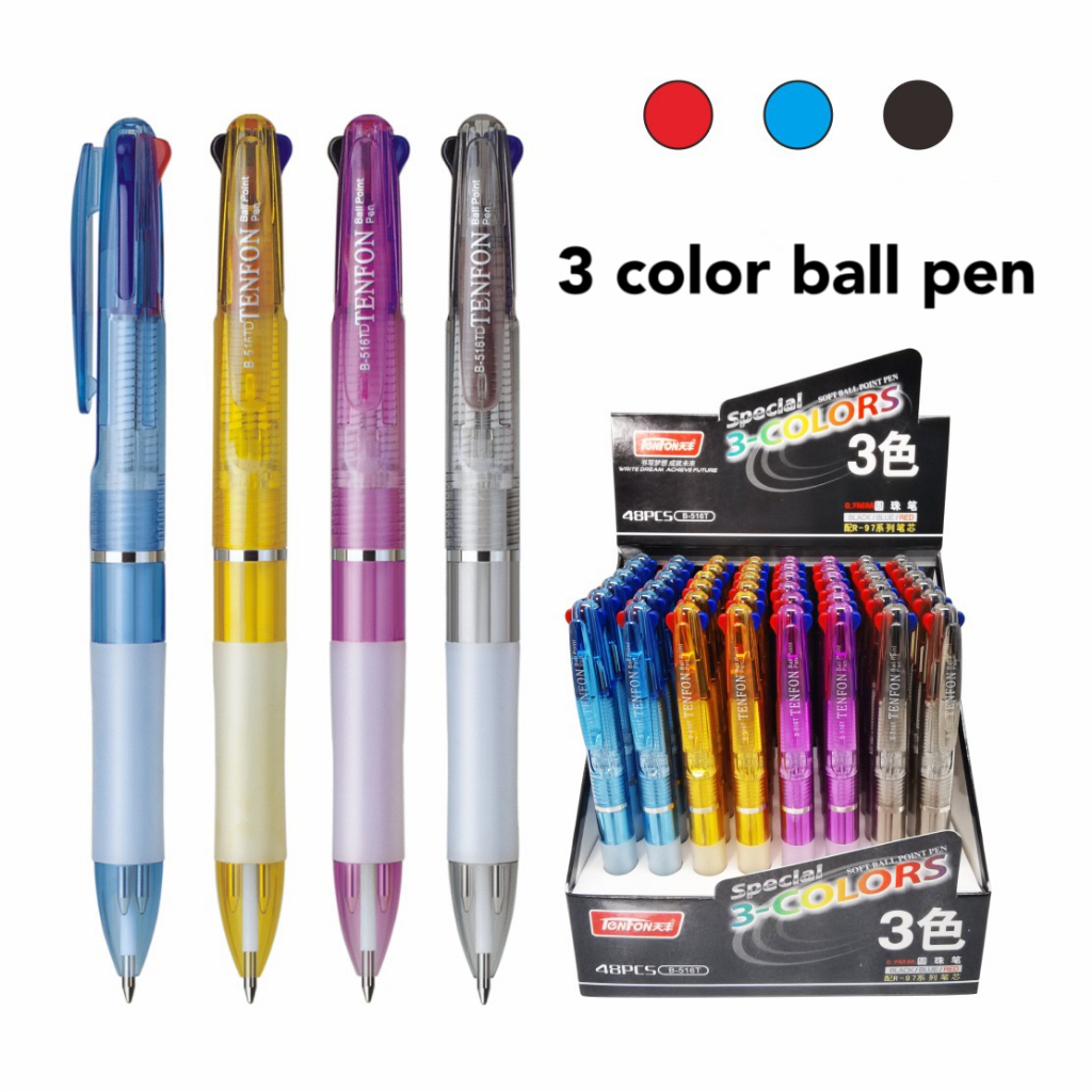TENFON 1BOX B-516T 3 Colors Ball Point Pen 0.7mm 48PCS | Shopee Philippines